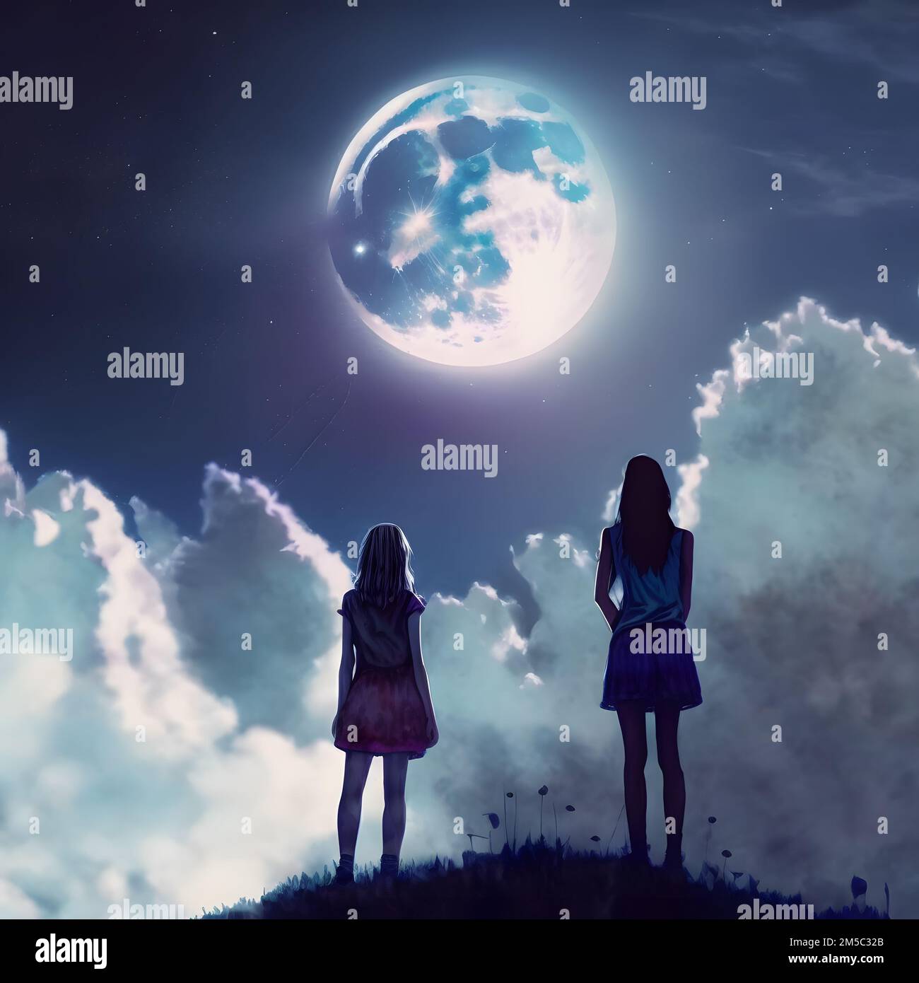 Girl in silhouette looking moon hi-res stock photography and images - Alamy