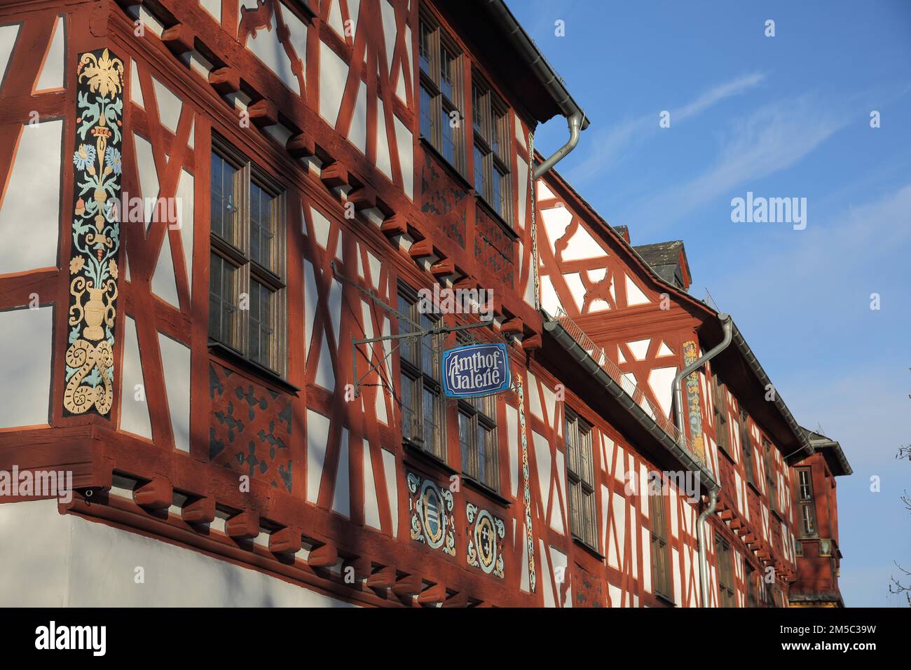 Historic Amthof and landmark, half-timbered house, nose sign, gallery ...