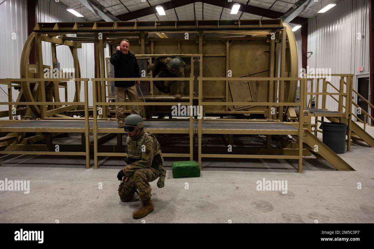 U.S. Air Force Field Craft Hostile instructor train students on humvee ...