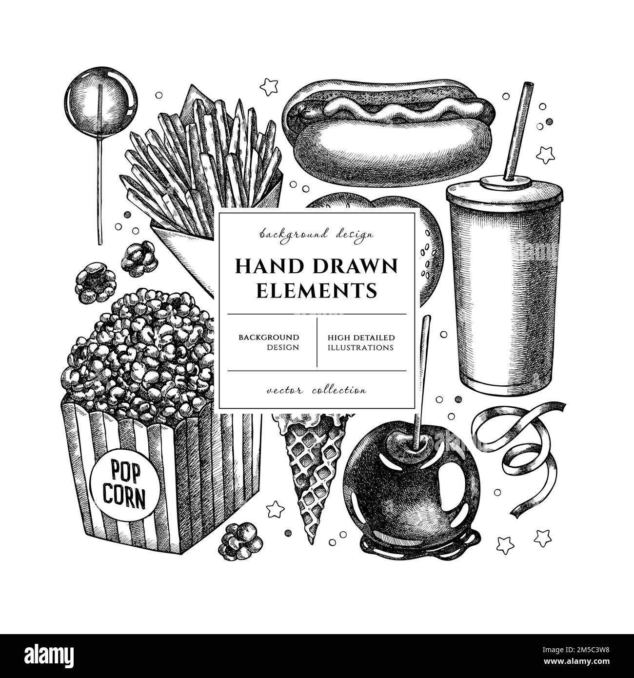 Carnival food square card or invitation design. Frame design with ... Carnival food square card or invitation design. Frame design with ...