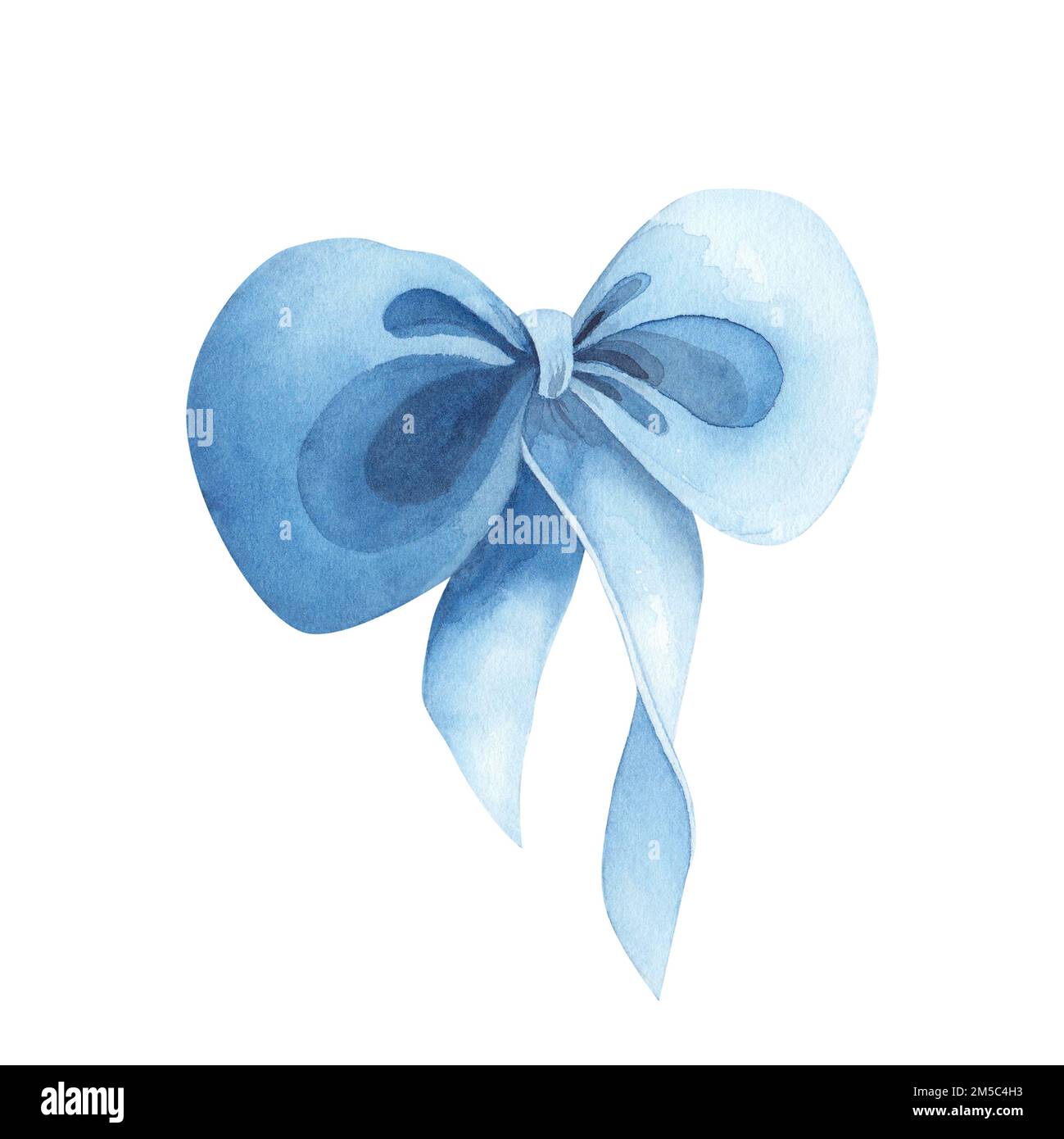 Blue silk ribbon bow isolated on white background. Watercolor hand drawn illustration. Art for ...