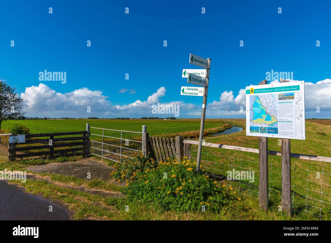Nordstrand peninsula, agriculture, fields, inland dike, gate, ditch ...