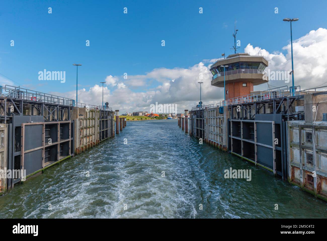 Buesum harbour, barrage open, technology, structure, shipping, port ...