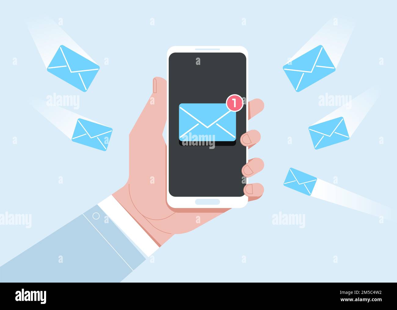 Email mobile phone notifications vector illustration, flat cartoon ...