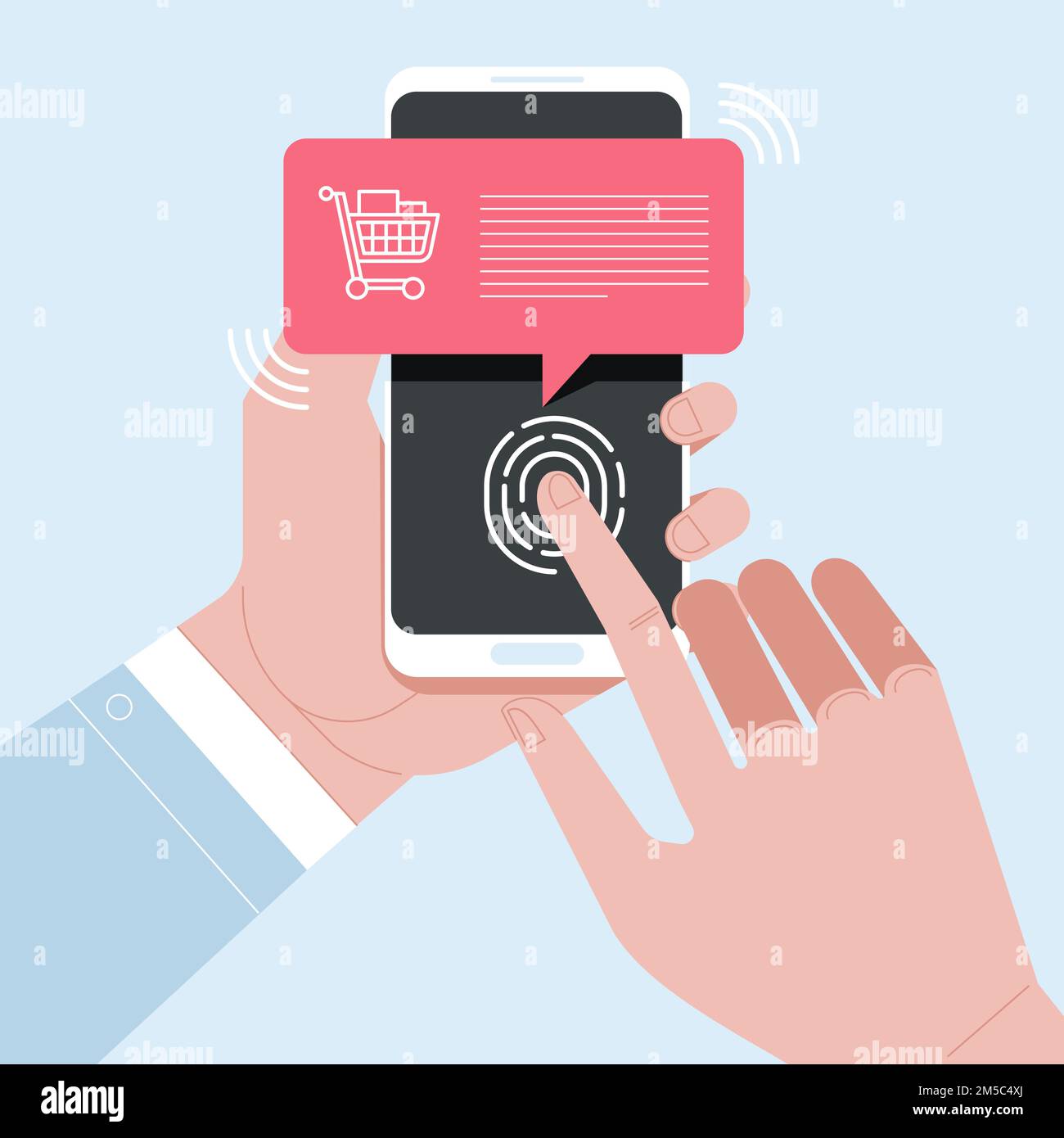 Hands with smartphone unlocked with fingerprint buttonю Secure access ... Hands with smartphone unlocked with fingerprint buttonю Secure access ...