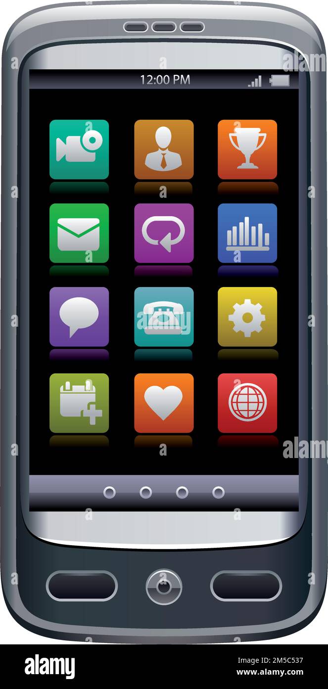 Realistic vector illustration of smartphone with icons Stock Vector ...