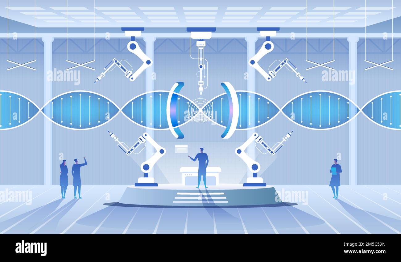 Science lab. Scientists man and woman conducting research in a lab. DNA ...