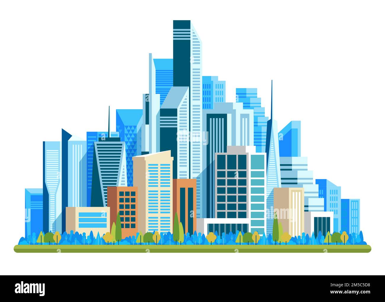 Urban landscape with high skyscrapers and subway. Vector illustration ...