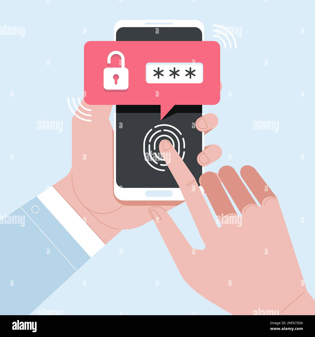 Hands with smartphone unlocked with fingerprint button and password ... Hands with smartphone unlocked with fingerprint button and password ...