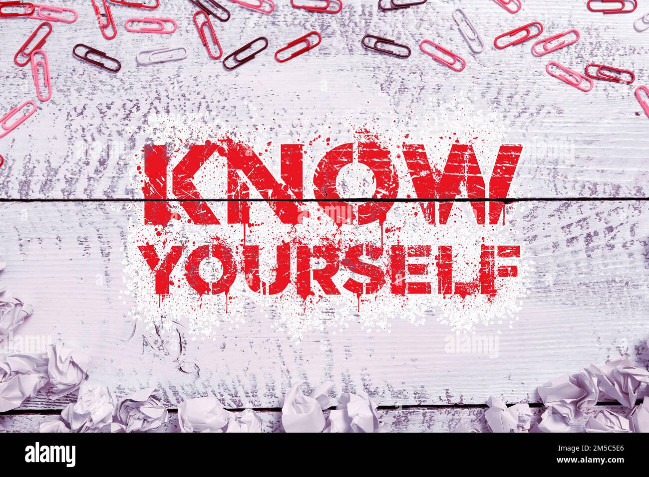 Hand writing sign Know Yourself. Concept meaning Find You Understanding ...