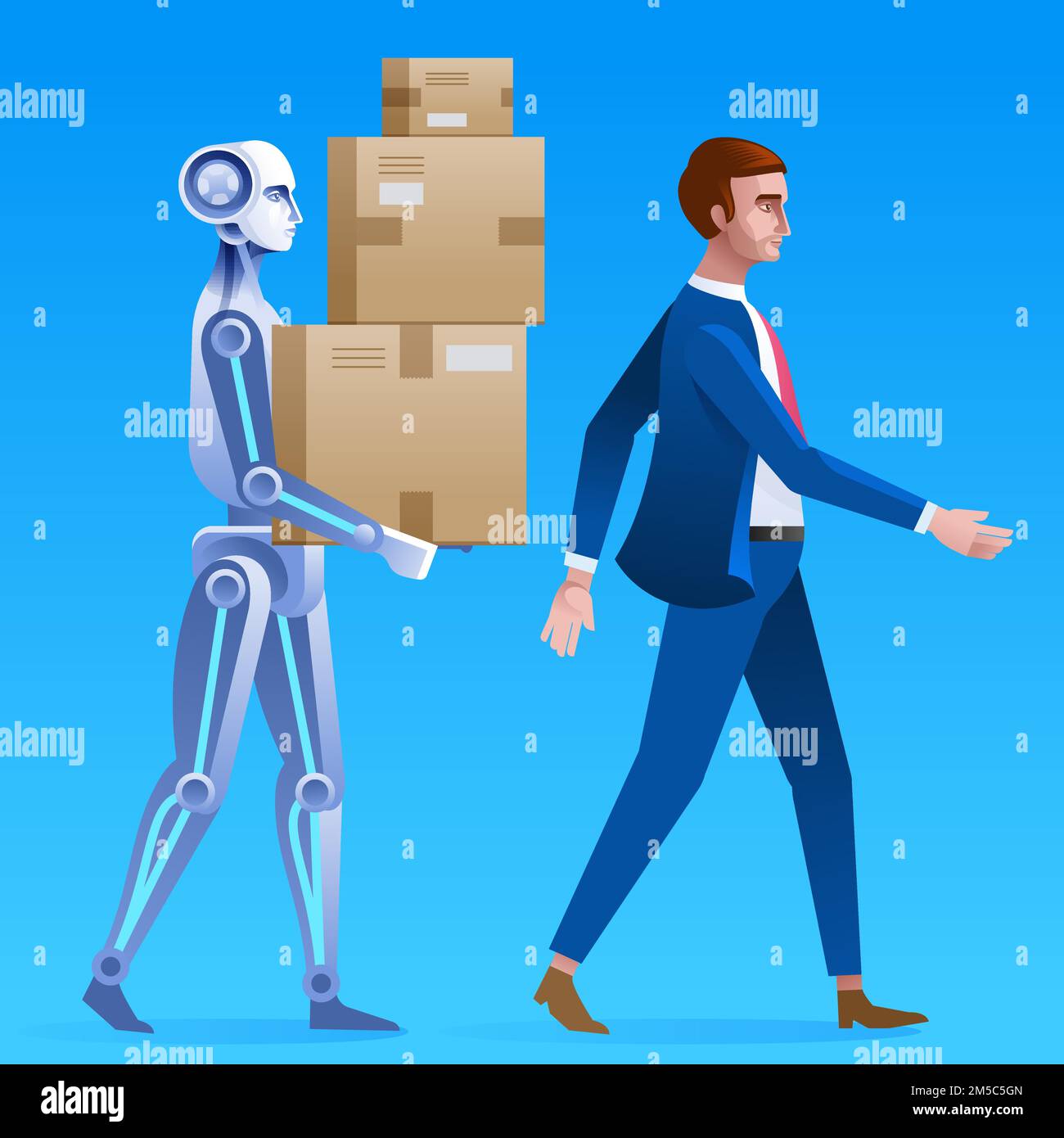 Personal assistance robot helps his owner. Robot helps human. Robotics ...