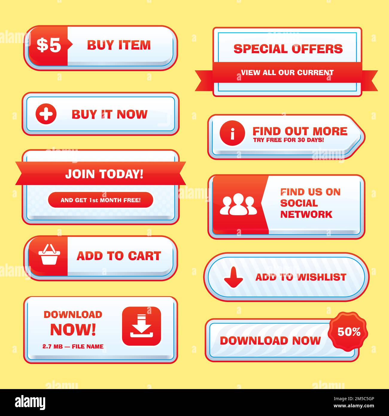 Set of bright buttons for game or web design. Vector Stock Vector Image ...