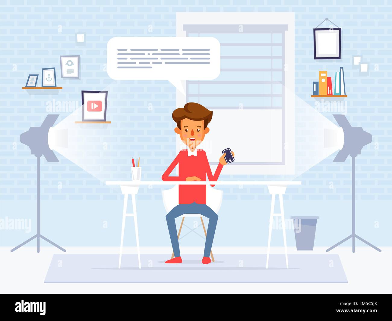 Video blogger at work. Vector illustration in cartoon style Stock ...