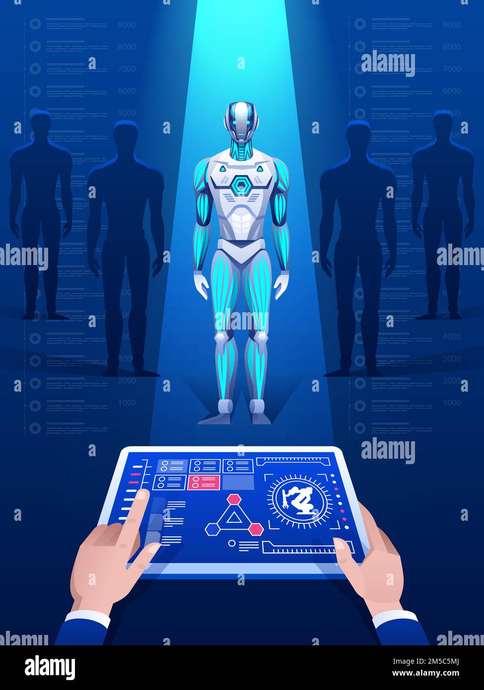 Hi-tech technology concept with robot cybernetic artificial objects and ...