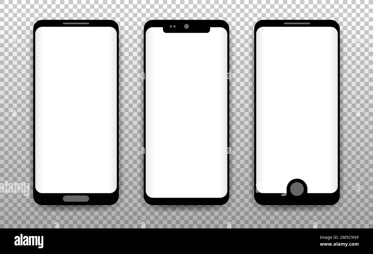 Concept of modern phones with empty screens, realistic mobile templates ...