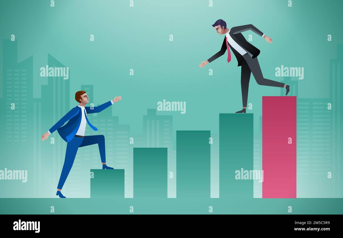 Helping Hand. Businessman helps to climb top of a chart. Concept ...