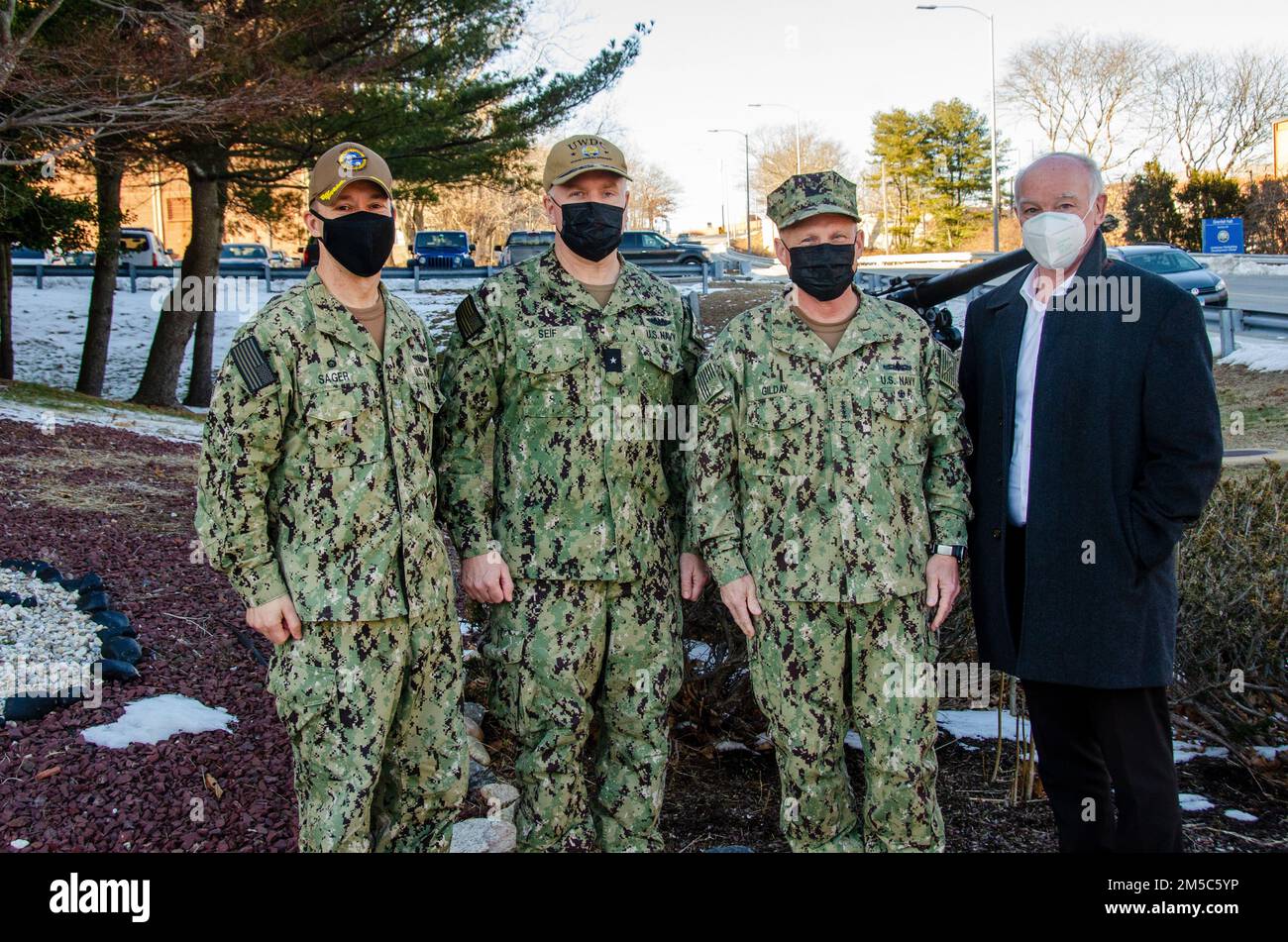 Chief of Naval Operations (CNO) Adm. Mike Gilday greets Rear Adm ...