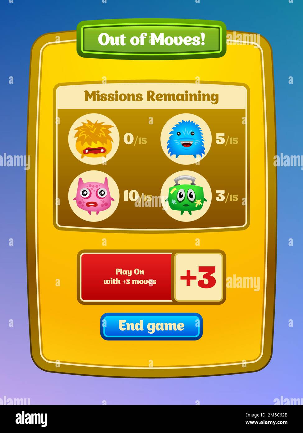 Game UI. Out of moves screen. Interface design. Vector eps 10 Stock ...