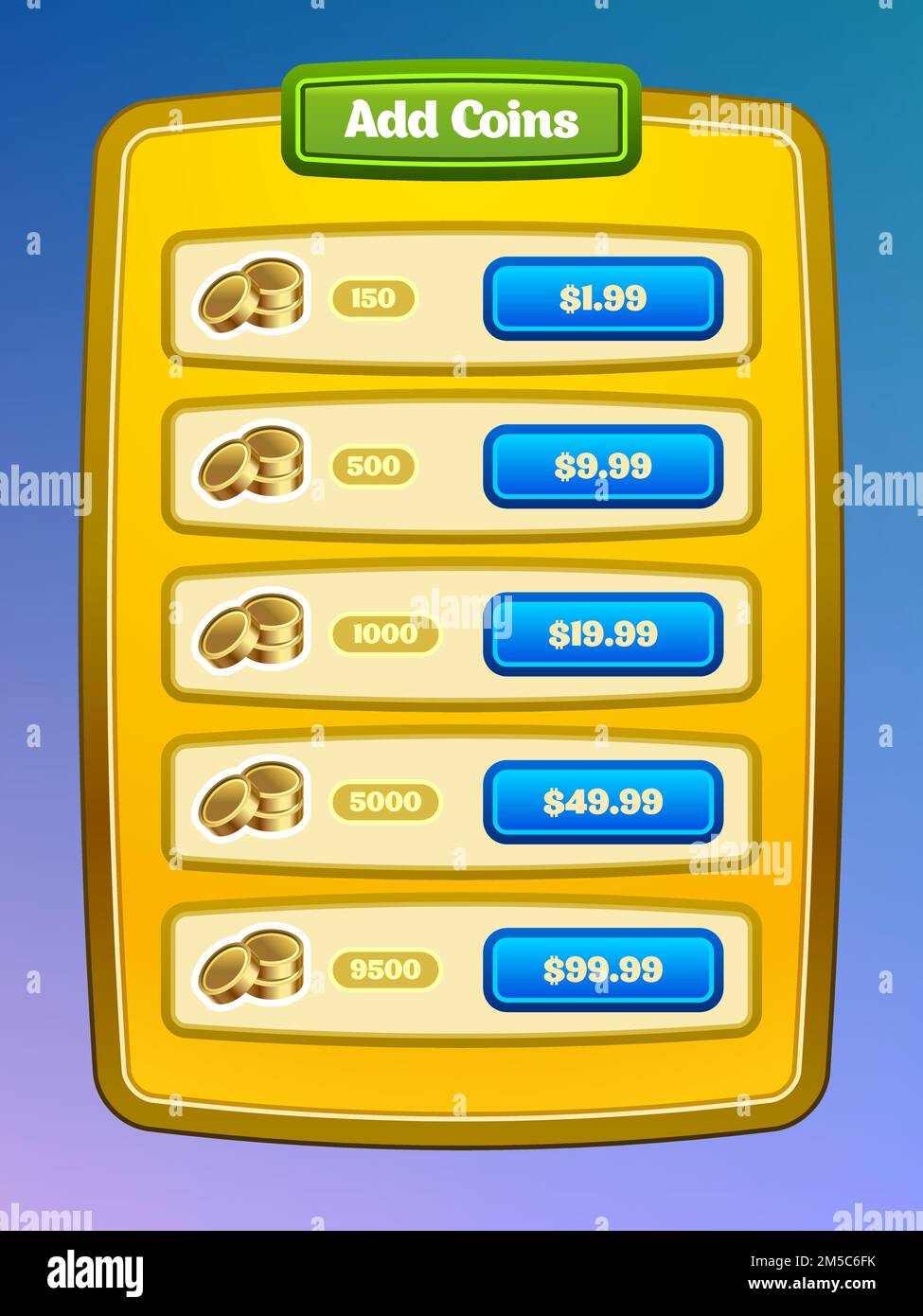 Game UI. Interface design. Virtual currency Bank. Vector eps 10 Stock ...