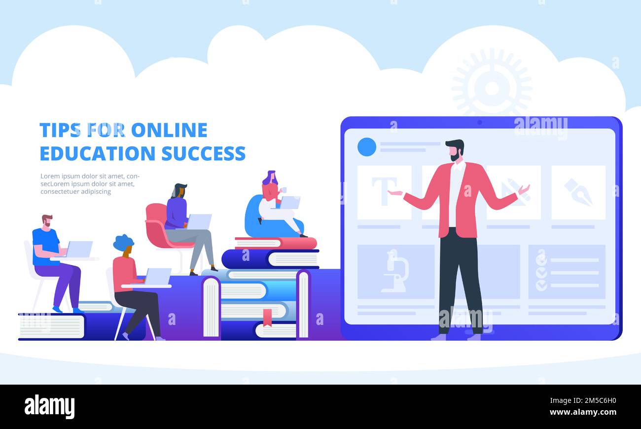 Online education and graduation. Online teacher on computer monitor or ...