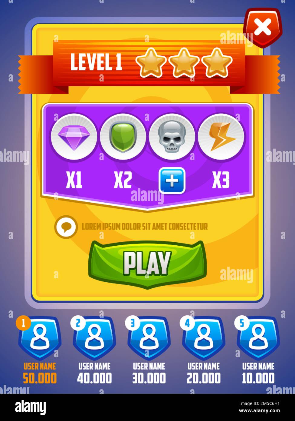 Game UI. Level setup screen. Vector eps 10 Stock Vector Image & Art - Alamy