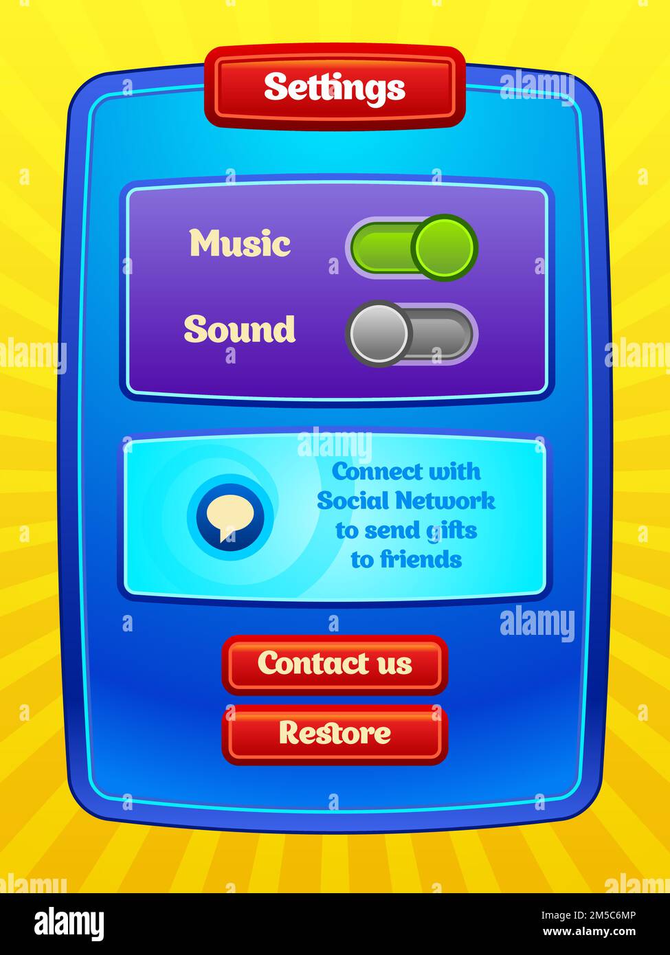 Game UI. Settings screen. A funny cartoon design ui game options ... Game UI. Settings screen. A funny cartoon design ui game options ...