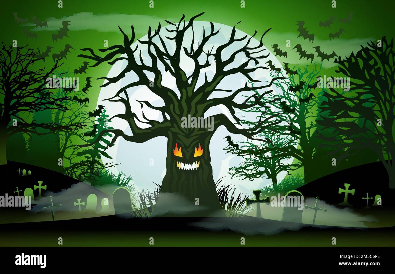 Halloween spooky tree. Scary tree. Vector background Stock Vector Image ...
