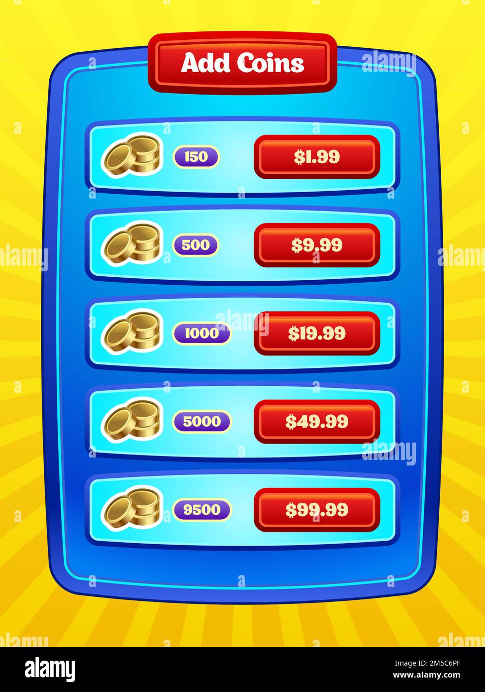 Game UI. Interface design. Virtual currency Bank. Vector eps 10 Stock ...
