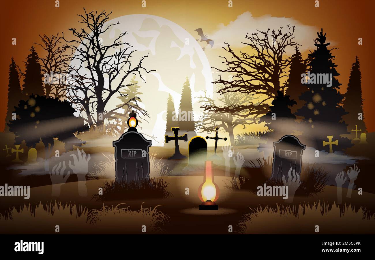 Halloween background. Graveyard. Cemetery. Vector illustration Stock Vector Image & Art - Alamy