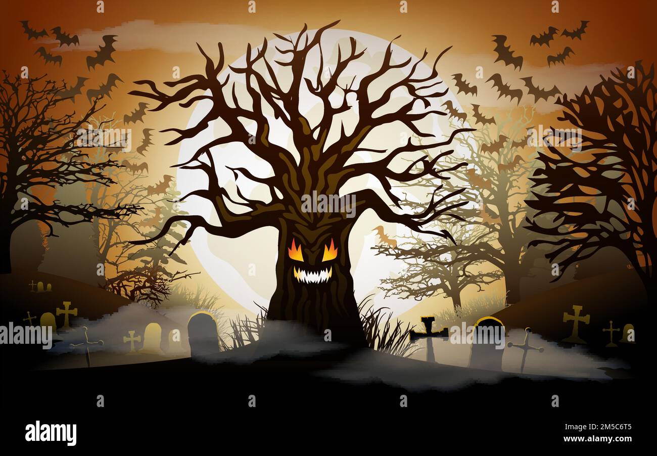 Halloween background. Scary tree. Vector illustration Stock Vector ...