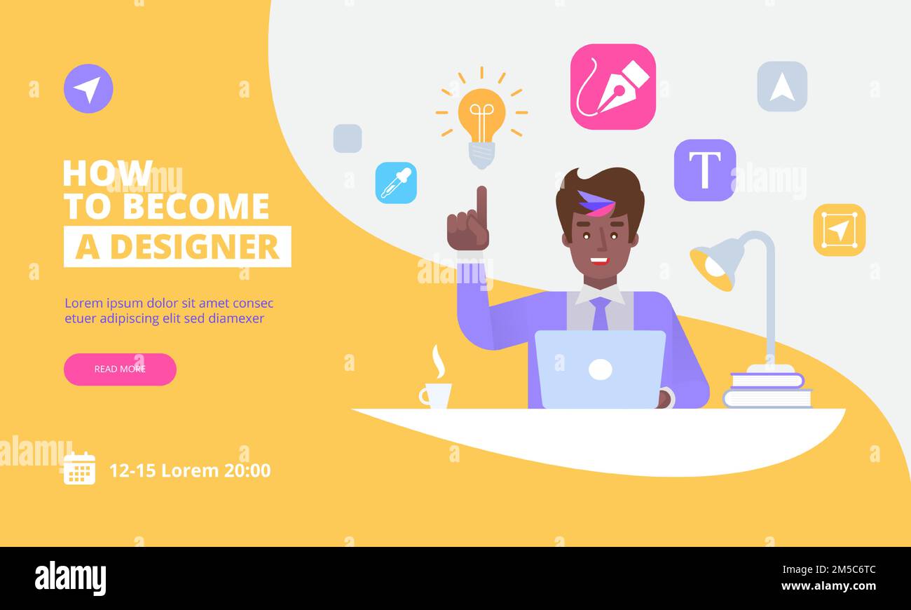 Landing page template of Graphic Designer Concept. Modern flat design concept of web page design ...