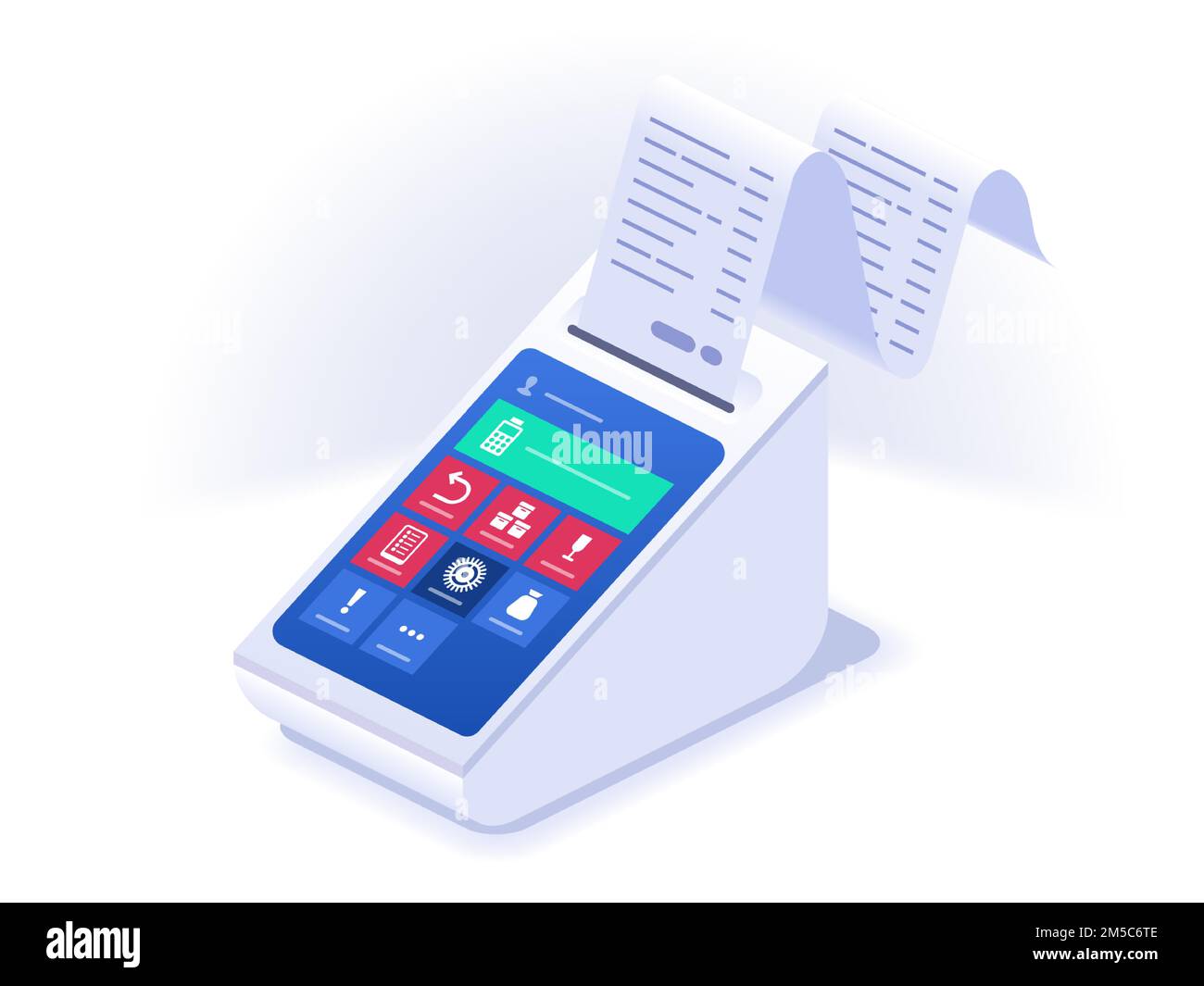 Vector isometric illustration of online cashbox. Electronic receipt or ...