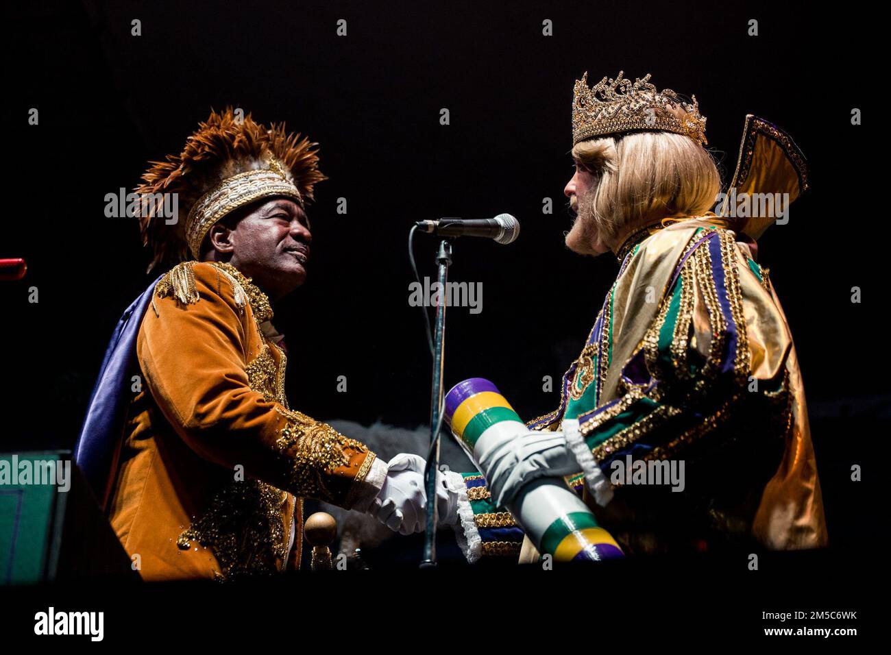 Randolph Davis (left), King Zulu, and James Reiss III, King Rex, shake ...