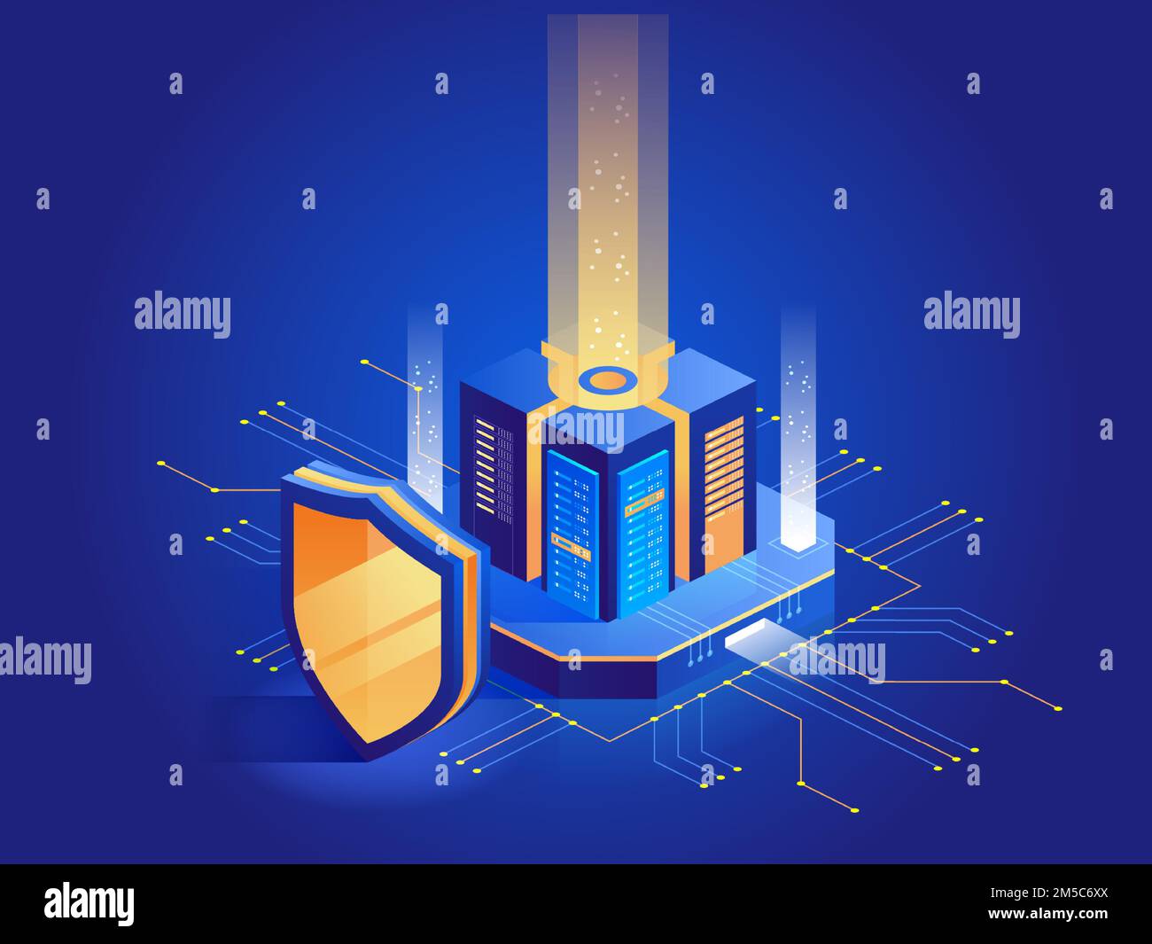 Isometric vector illustration of digital protection mechanism, system ...