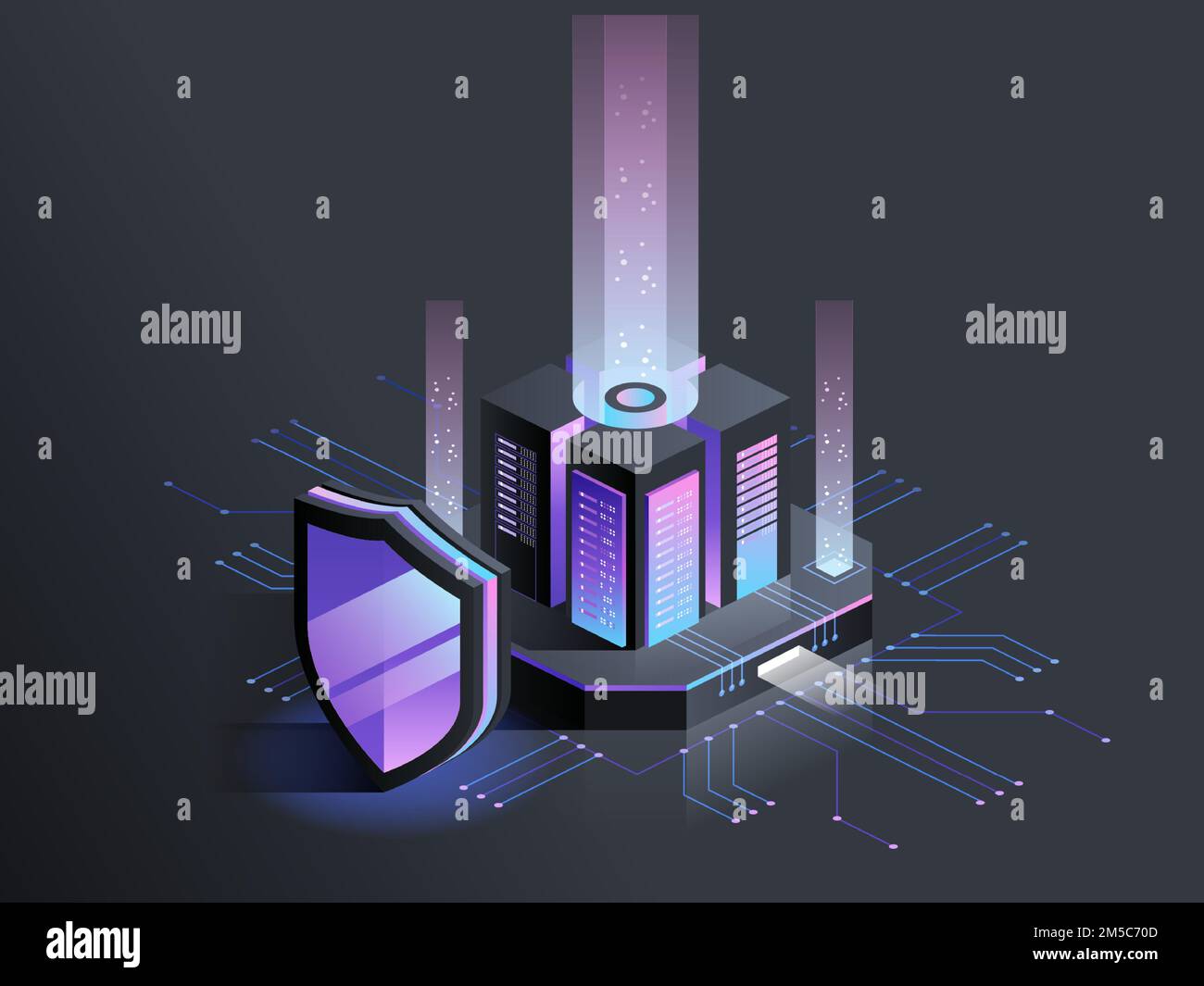 Isometric vector illustration of digital protection mechanism, system privacy. Data secure. Web ...