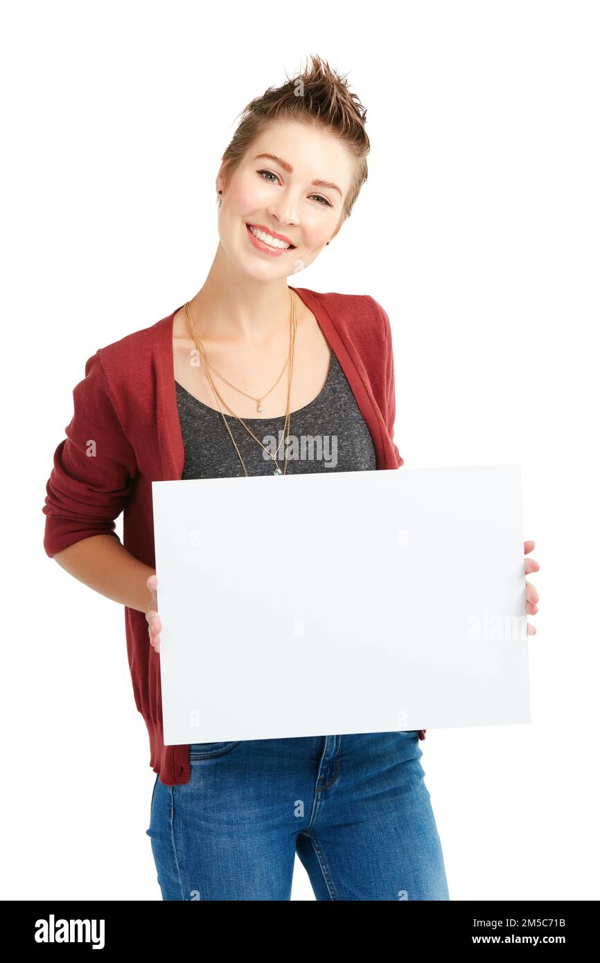 Look at this everybody. Studio portrait of a young woman holding a ...
