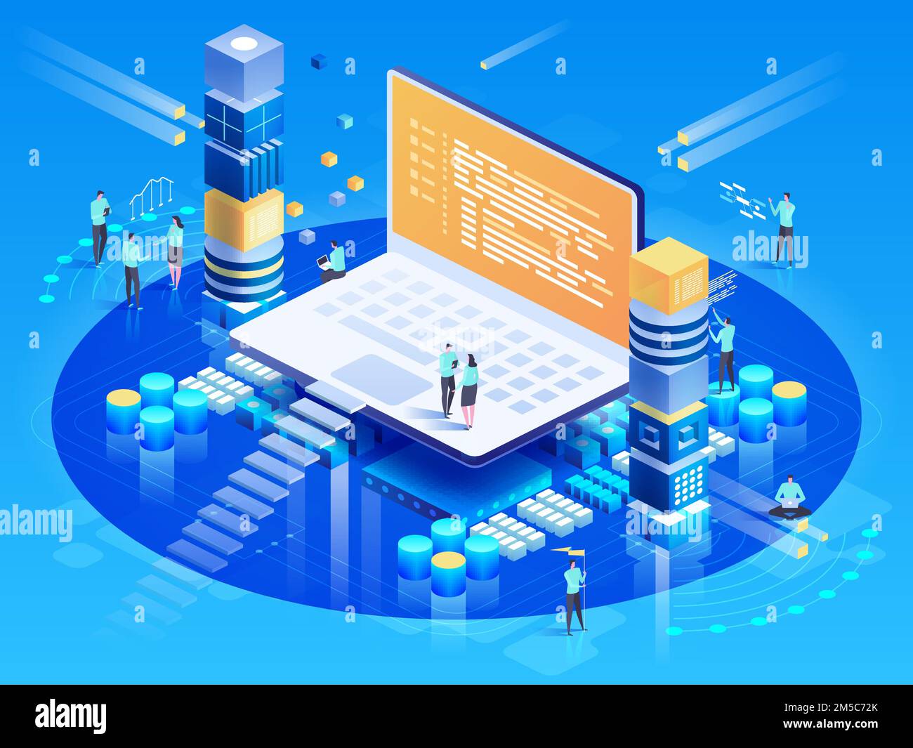 Software, web development, programming concept. People interacting with laptop, charts and ...