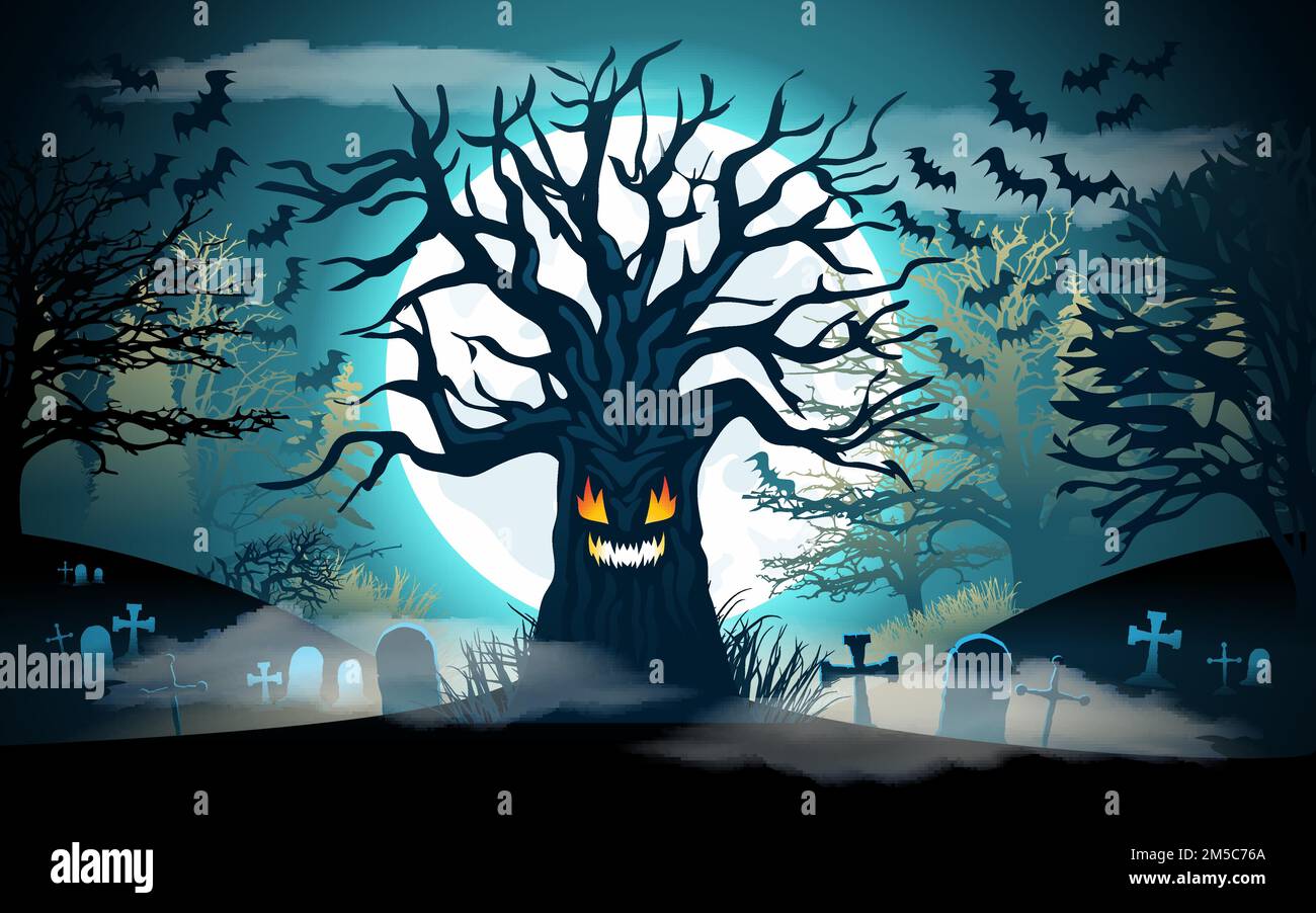 Halloween background. Scary tree. Vector illustration Stock Vector ...