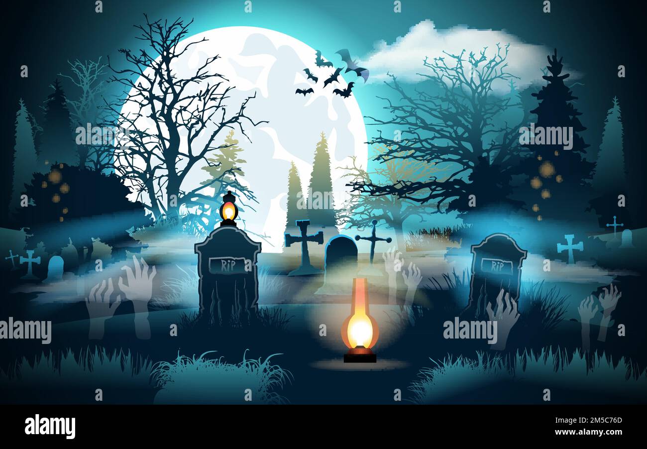 Halloween background. Graveyard. Cemetery. Vector illustration Stock Vector Image & Art - Alamy