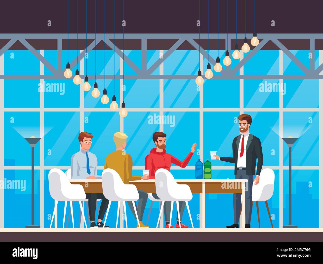 Modern Cafe with young people. Interior Restaurant. Creative Office ...