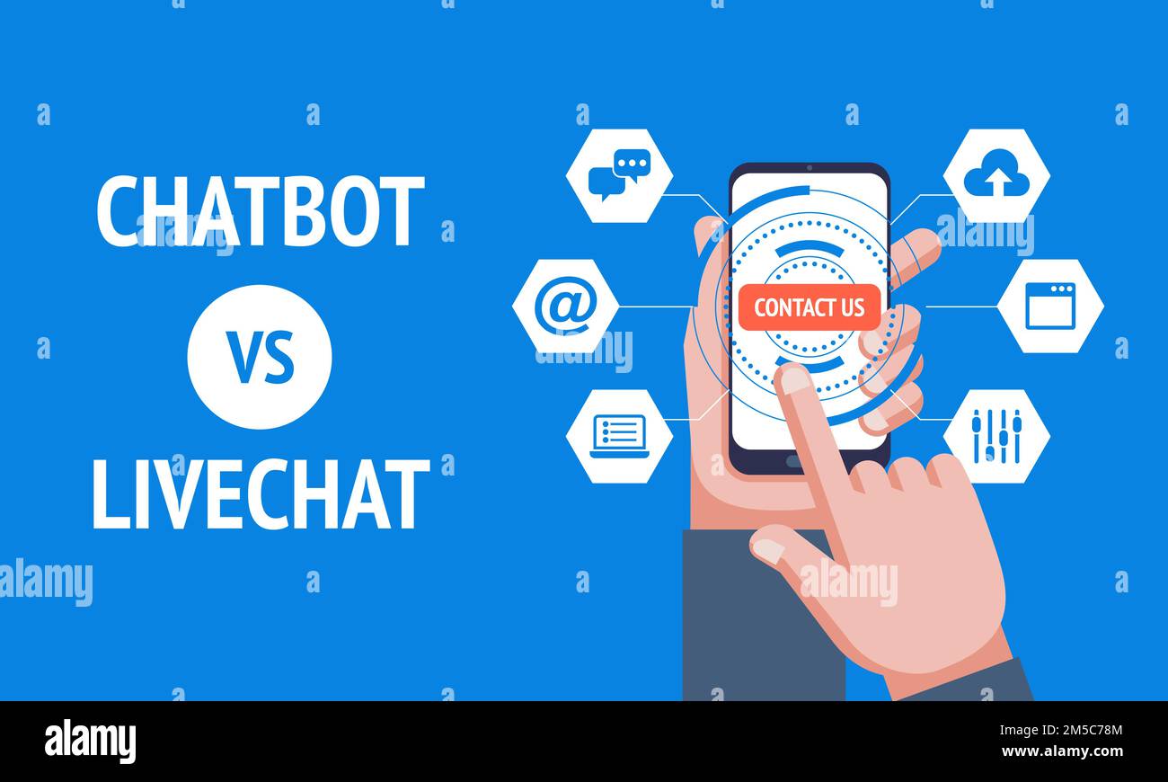 Chatbot VS Livechat concept. Vector illustration Stock Vector Image ...