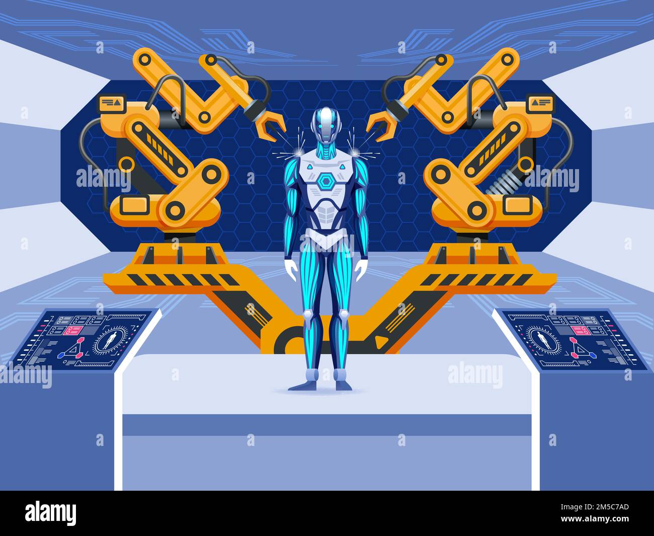 Industrial automation with robotic production line and mechanical arms ...