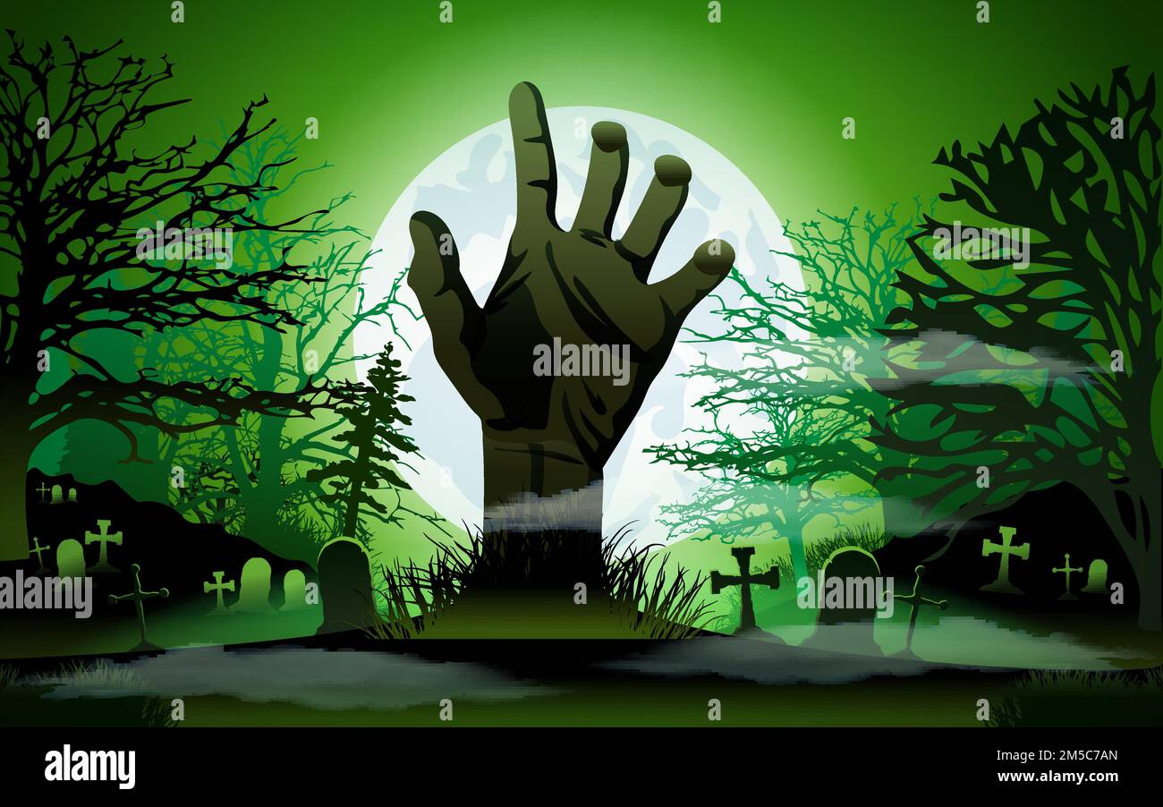 Halloween concept, zombie hand rising out from the ground. Vector Stock ...