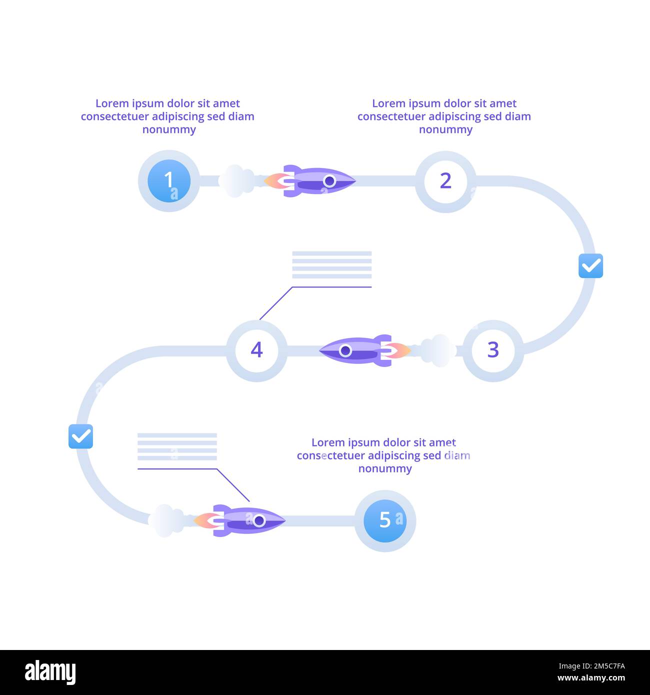 Startup project steps infographics. Rocket on its way with staypoints ...