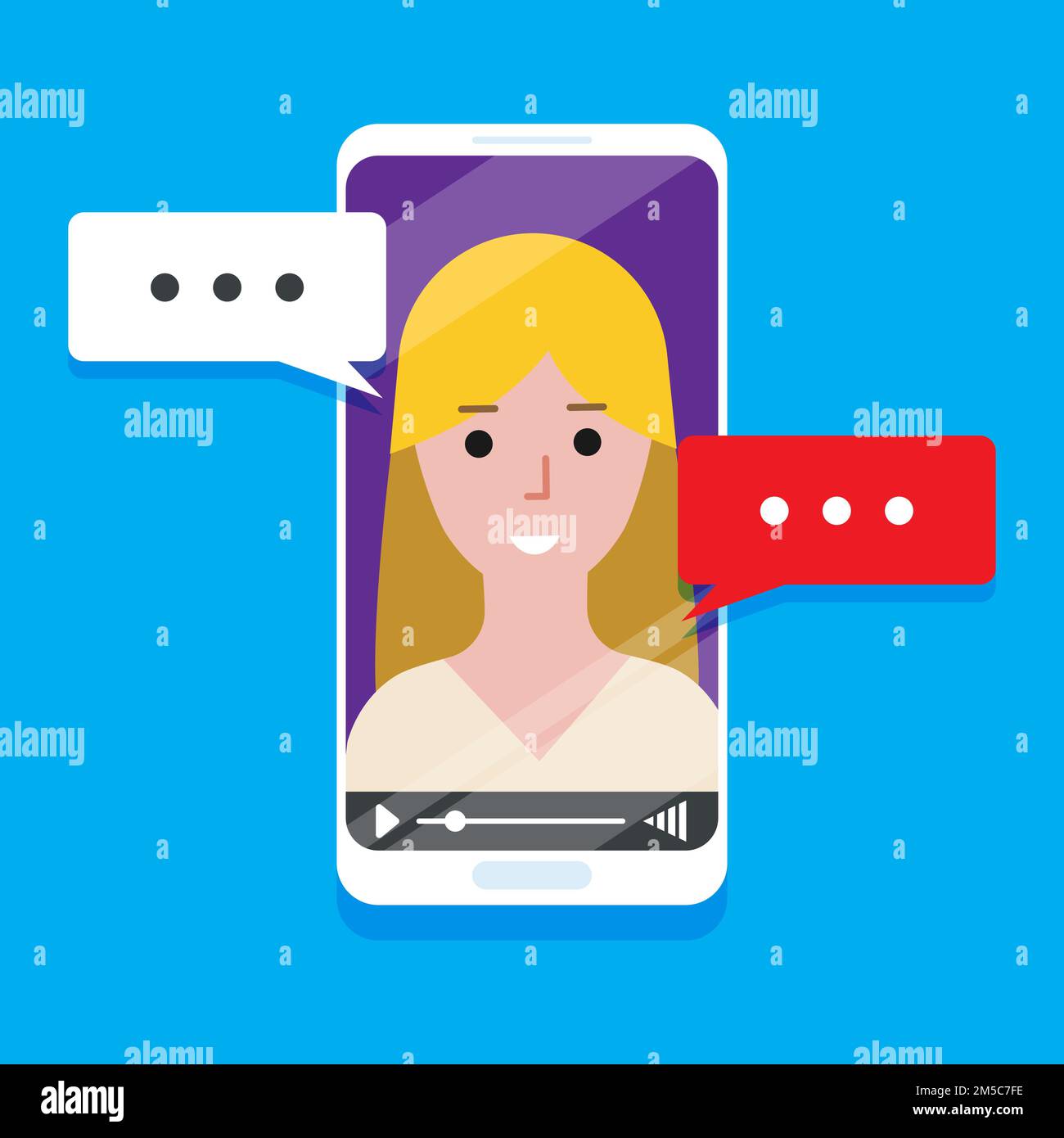 Video chatting online on smartphone vector illustration, flat cartoon ...