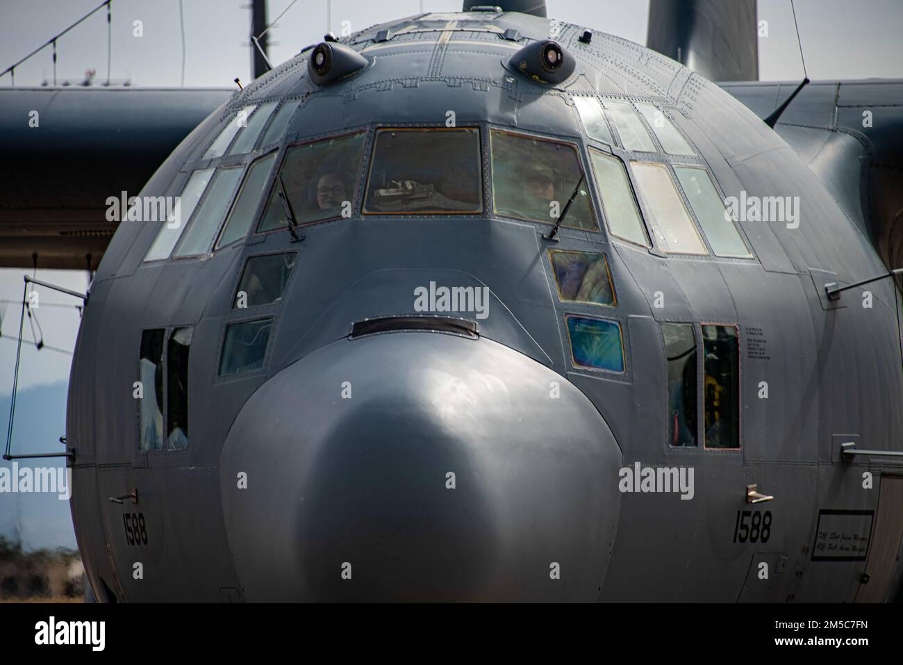 A U.S. Air Force EC-130H Compass Call taxis down the runway at Davis ...
