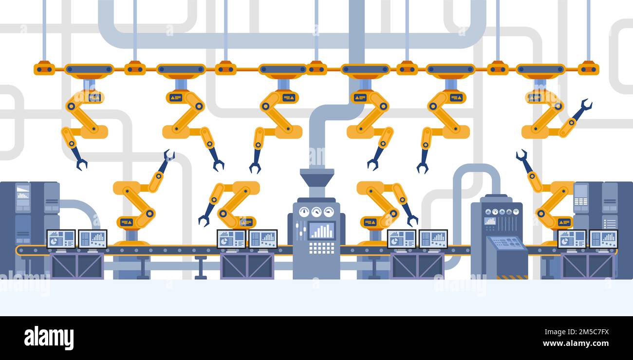 Industrial Interior Smart Factory Industry 4 0 Vector Illustration
