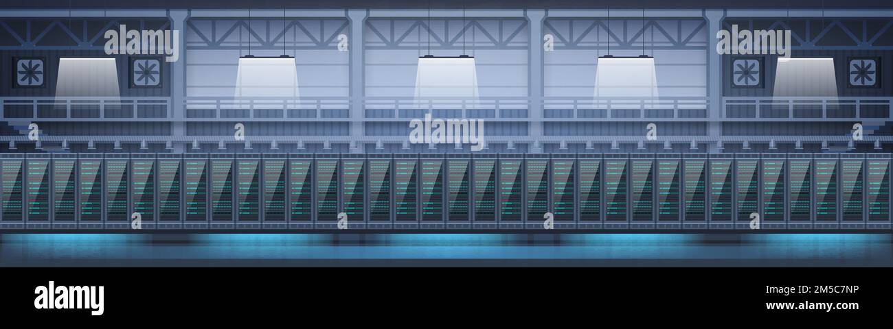 Data Center Room Hosting Server Computer Information Database Synchronize Technology Flat Vector