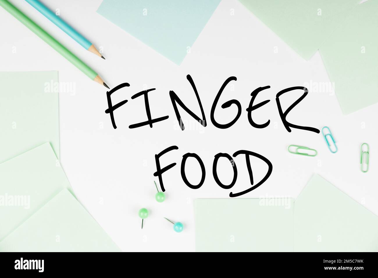 Handwriting text Finger Food. Conceptual photo products and digestives ...