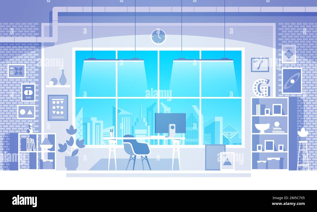 Office interior creative modern workplaces Vector illustration Stock ...